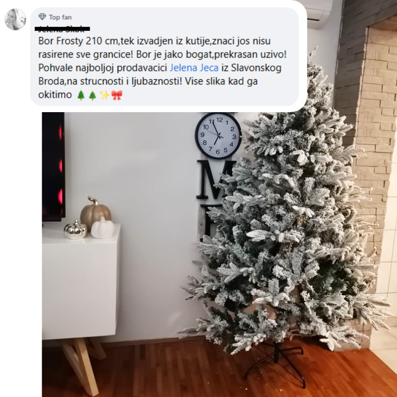 Božično drevo Frosty s snegom 210 cm in kovinskim stojalom